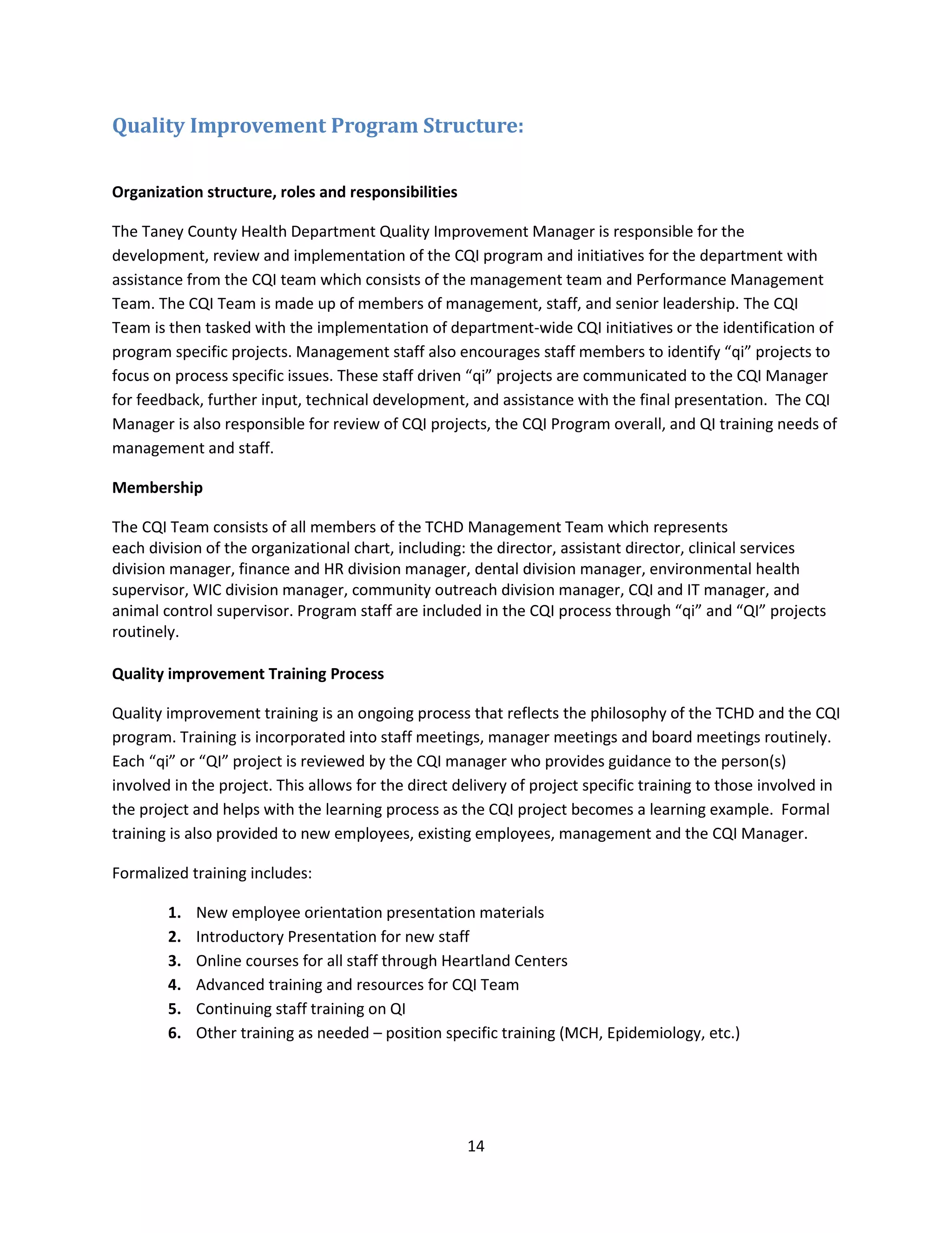 Taney cqi plan docx | PDF