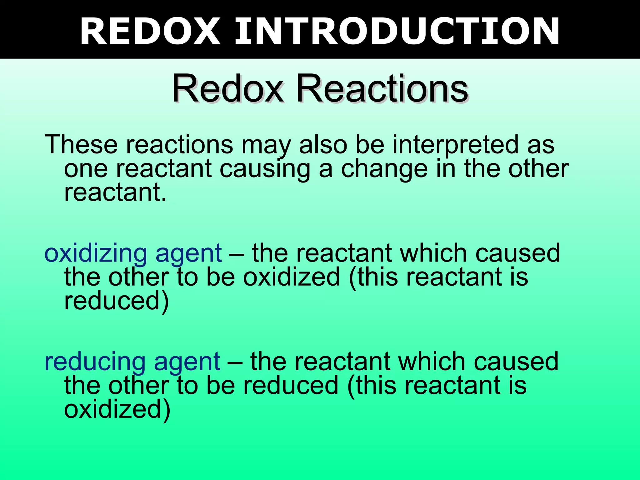 Tang 01 redox introduction 2 | PPT | Chemistry | Science