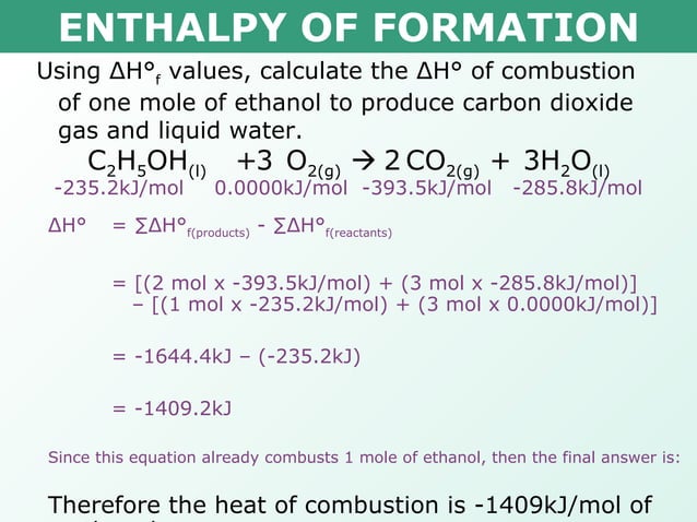 Tang 03 enthalpy of formation and combustion | PPT | Chemistry | Science
