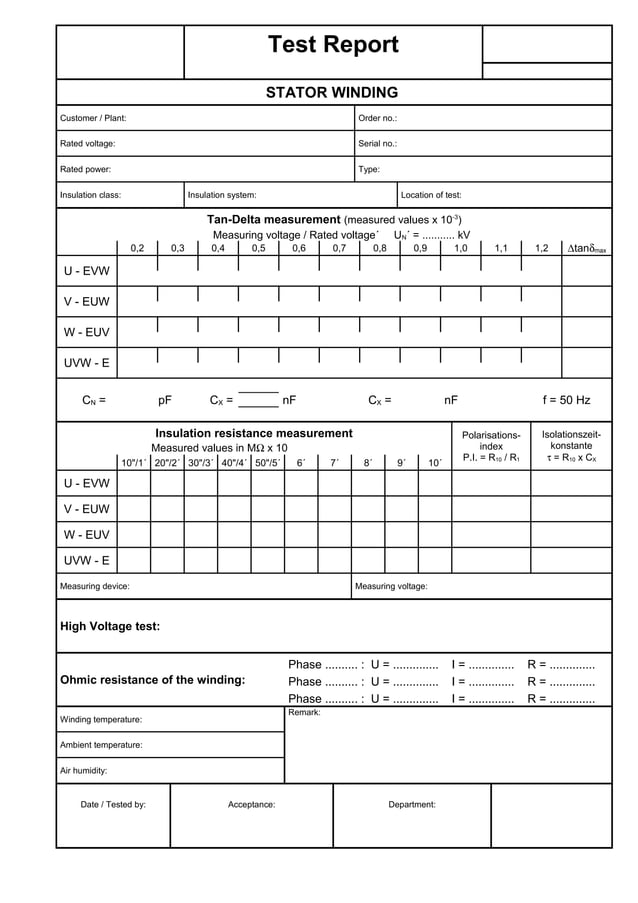 Tangent delta test report form | DOC | Physics | Science