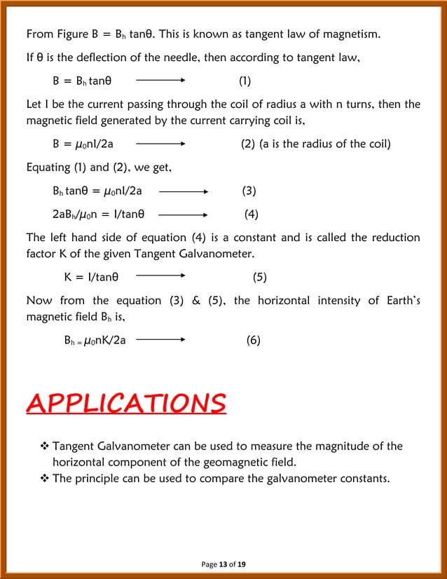 To Study the earth's magnetic field using a tangent galvanometer ...