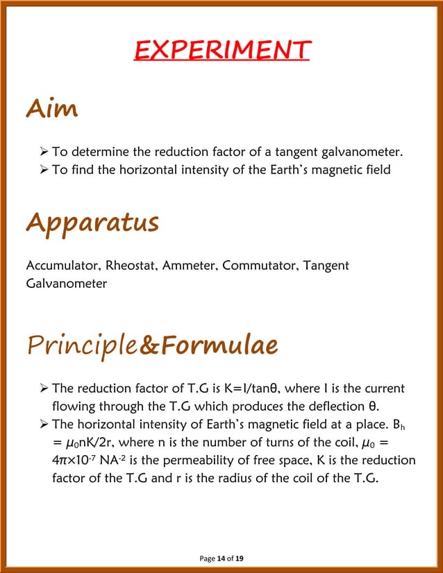 To Study the earth's magnetic field using a tangent galvanometer ...