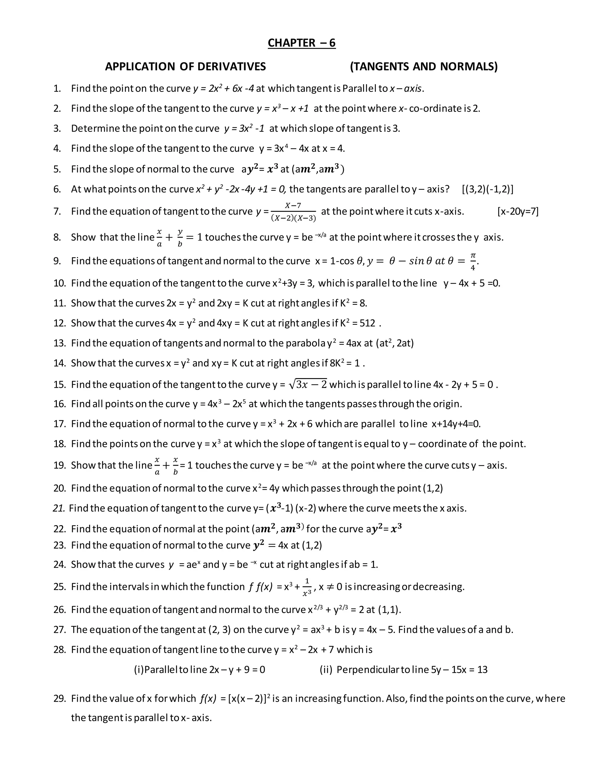 Tangents and normals | DOCX