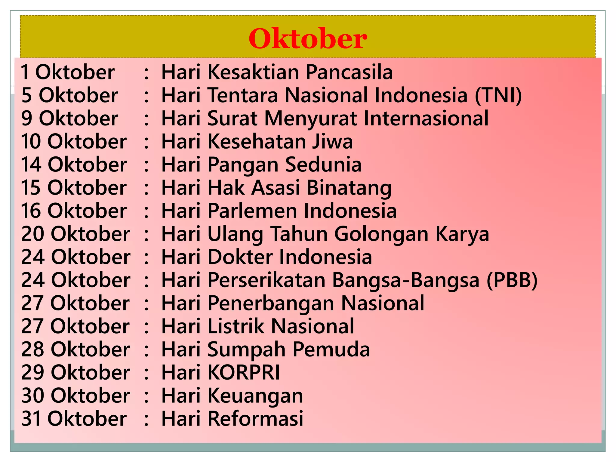 Tanggal tanggal penting | PPTX