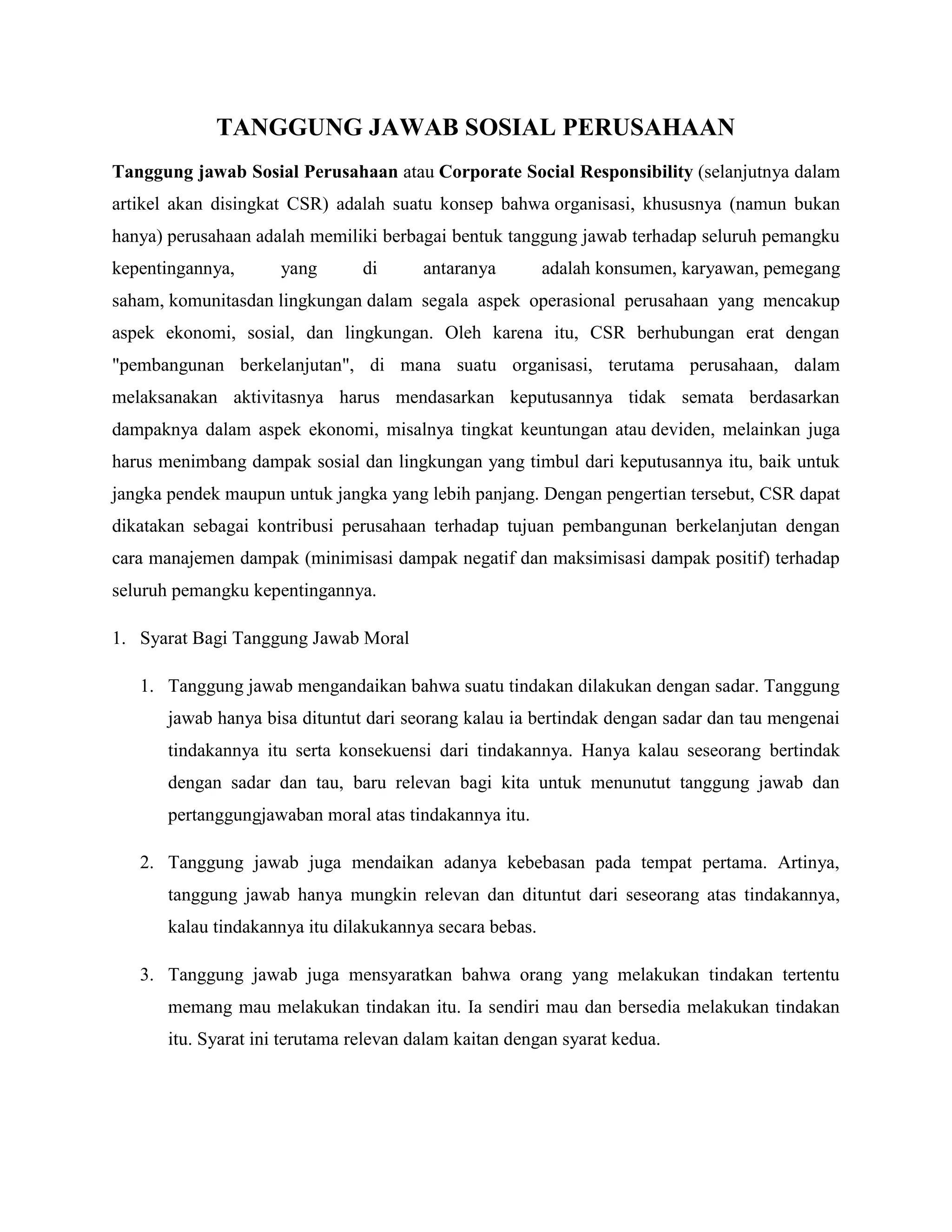 Tanggung Jawab Sosial Perusahaan | PDF