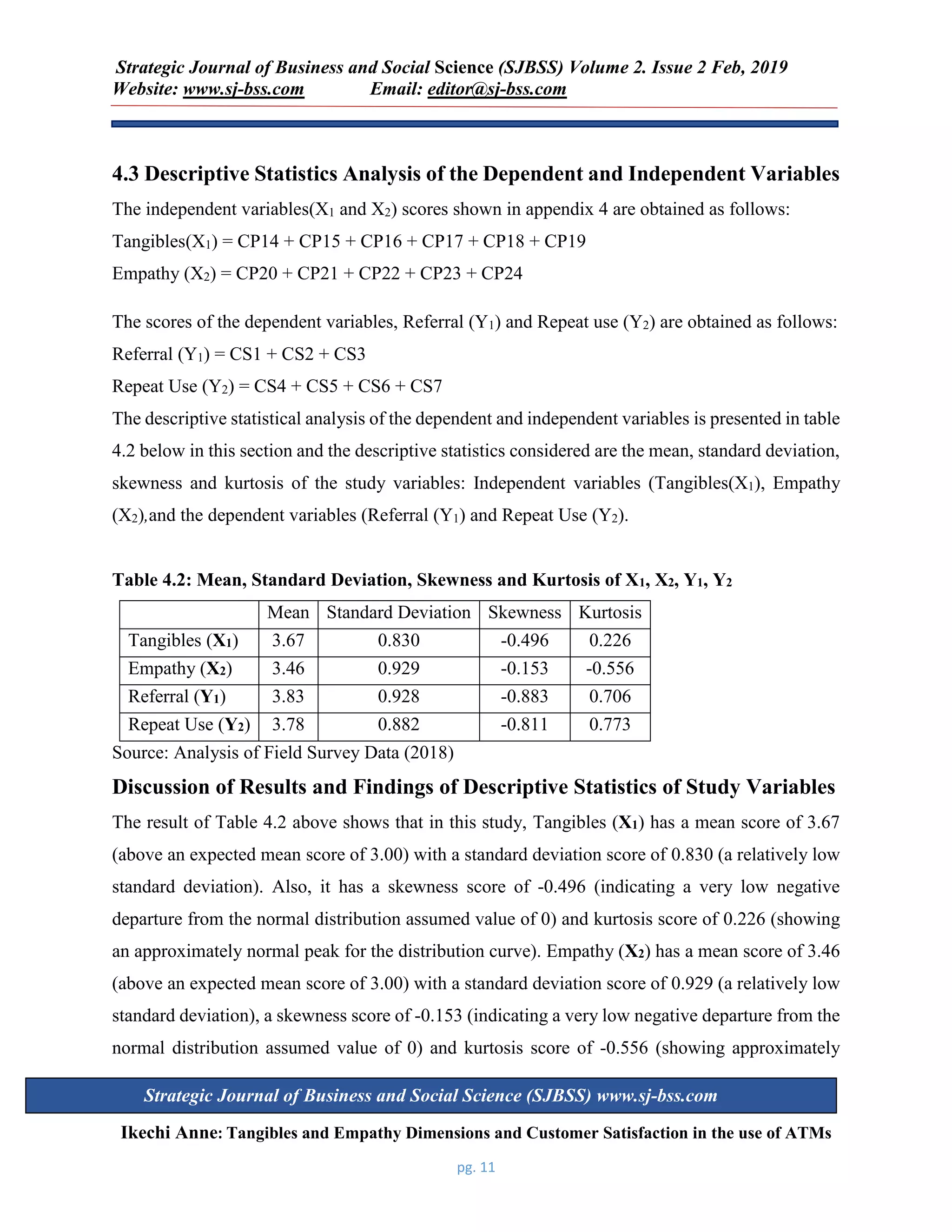 TANGIBLES AND EMPATHY DIMENSIONS (OF SERVPERF MODEL) AND CUSTOMER ...