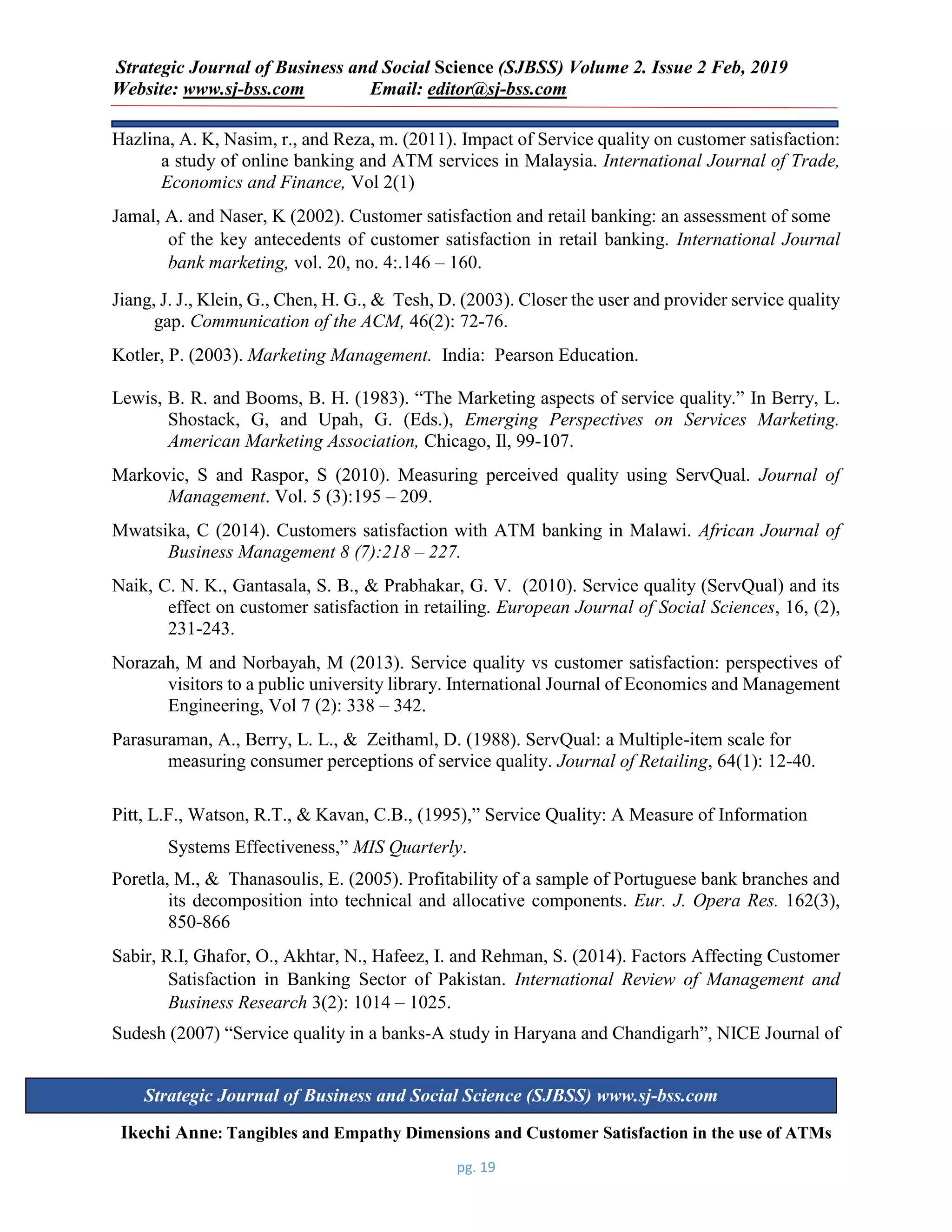 TANGIBLES AND EMPATHY DIMENSIONS (OF SERVPERF MODEL) AND CUSTOMER ...