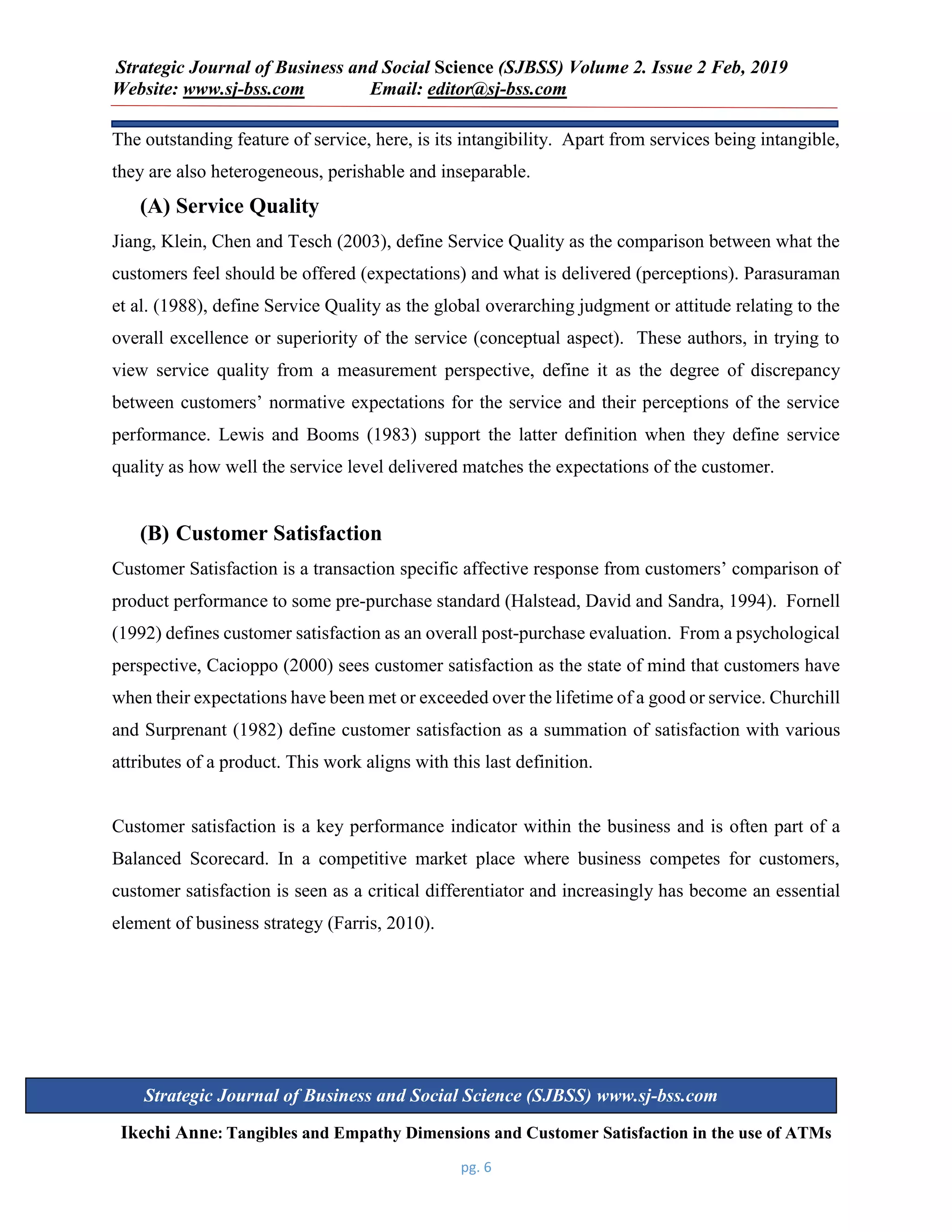 TANGIBLES AND EMPATHY DIMENSIONS (OF SERVPERF MODEL) AND CUSTOMER ...