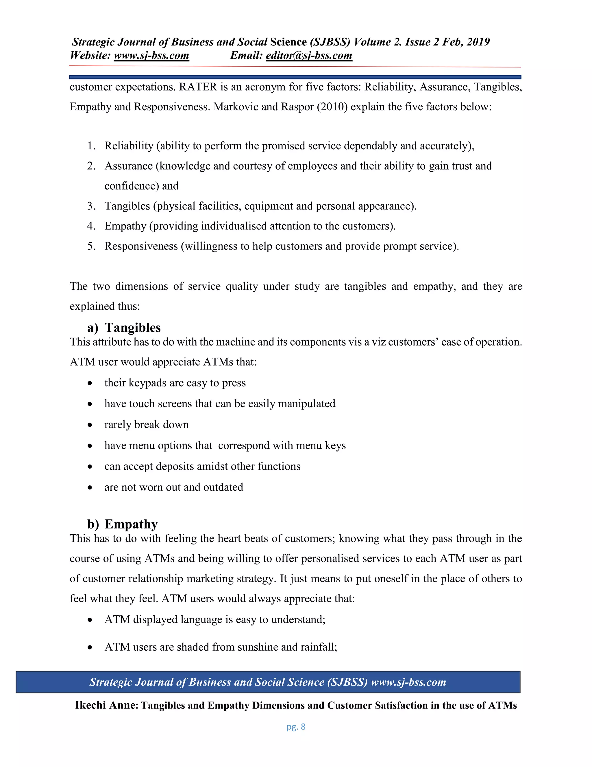 TANGIBLES AND EMPATHY DIMENSIONS (OF SERVPERF MODEL) AND CUSTOMER ...