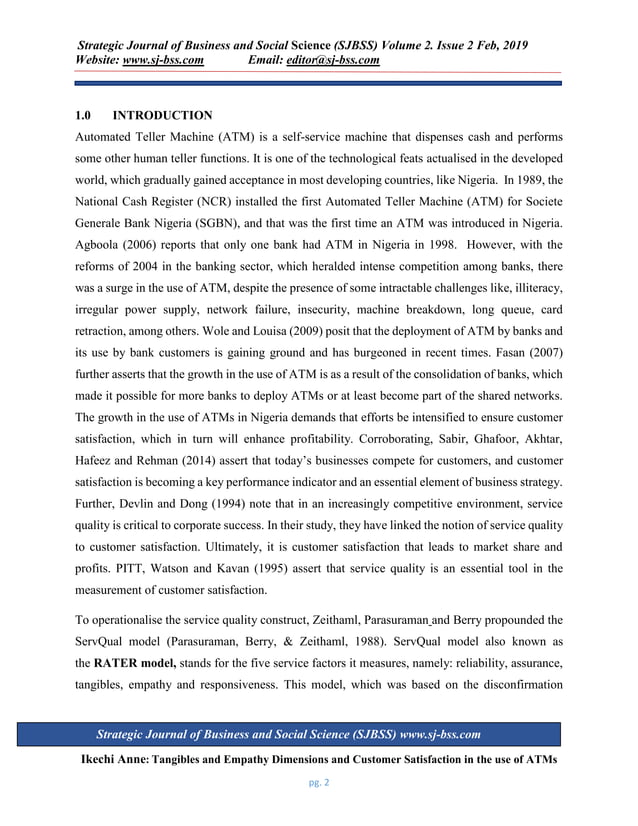 TANGIBLES AND EMPATHY DIMENSIONS (OF SERVPERF MODEL) AND CUSTOMER ...