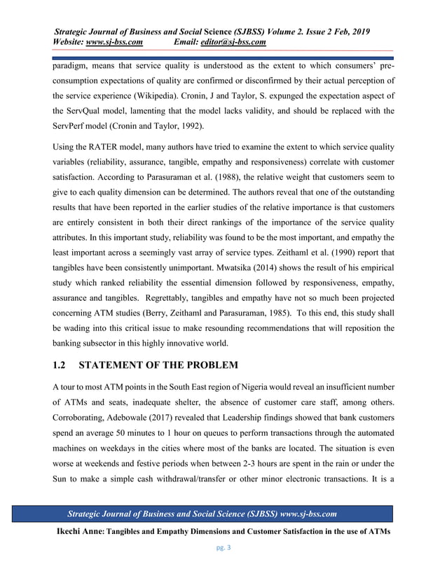 TANGIBLES AND EMPATHY DIMENSIONS (OF SERVPERF MODEL) AND CUSTOMER ...