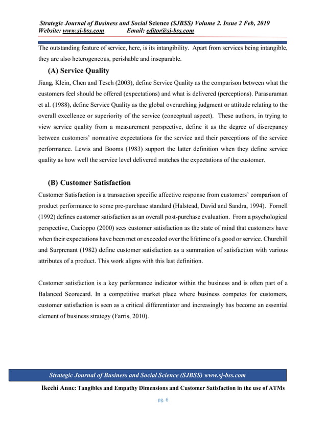 TANGIBLES AND EMPATHY DIMENSIONS (OF SERVPERF MODEL) AND CUSTOMER ...