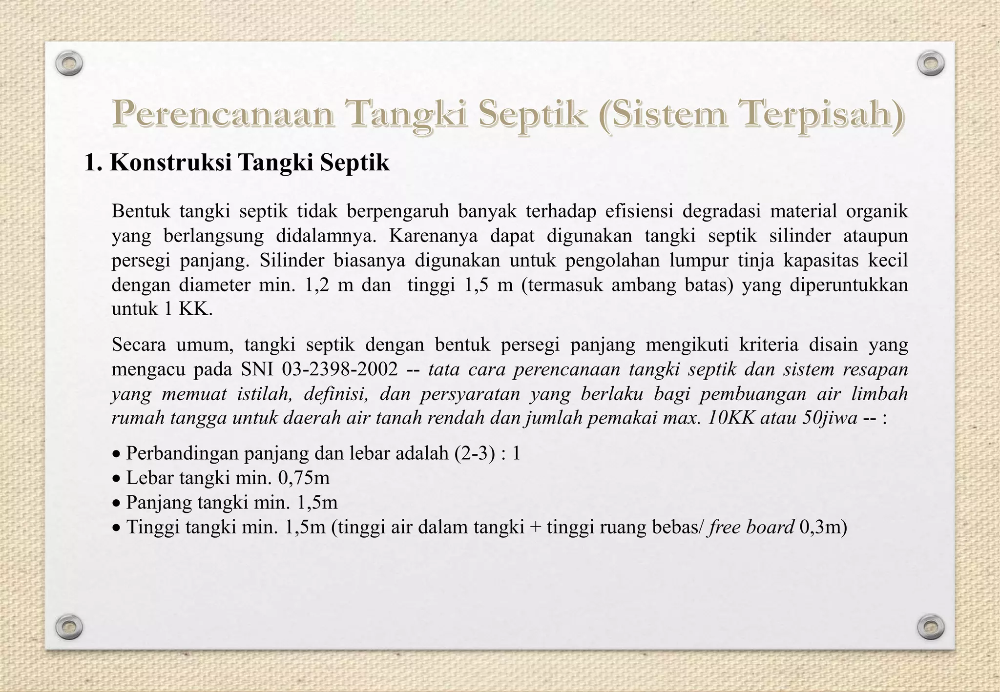 Tangki septik sistem terpisah dengan bidang peresapan | PPTX