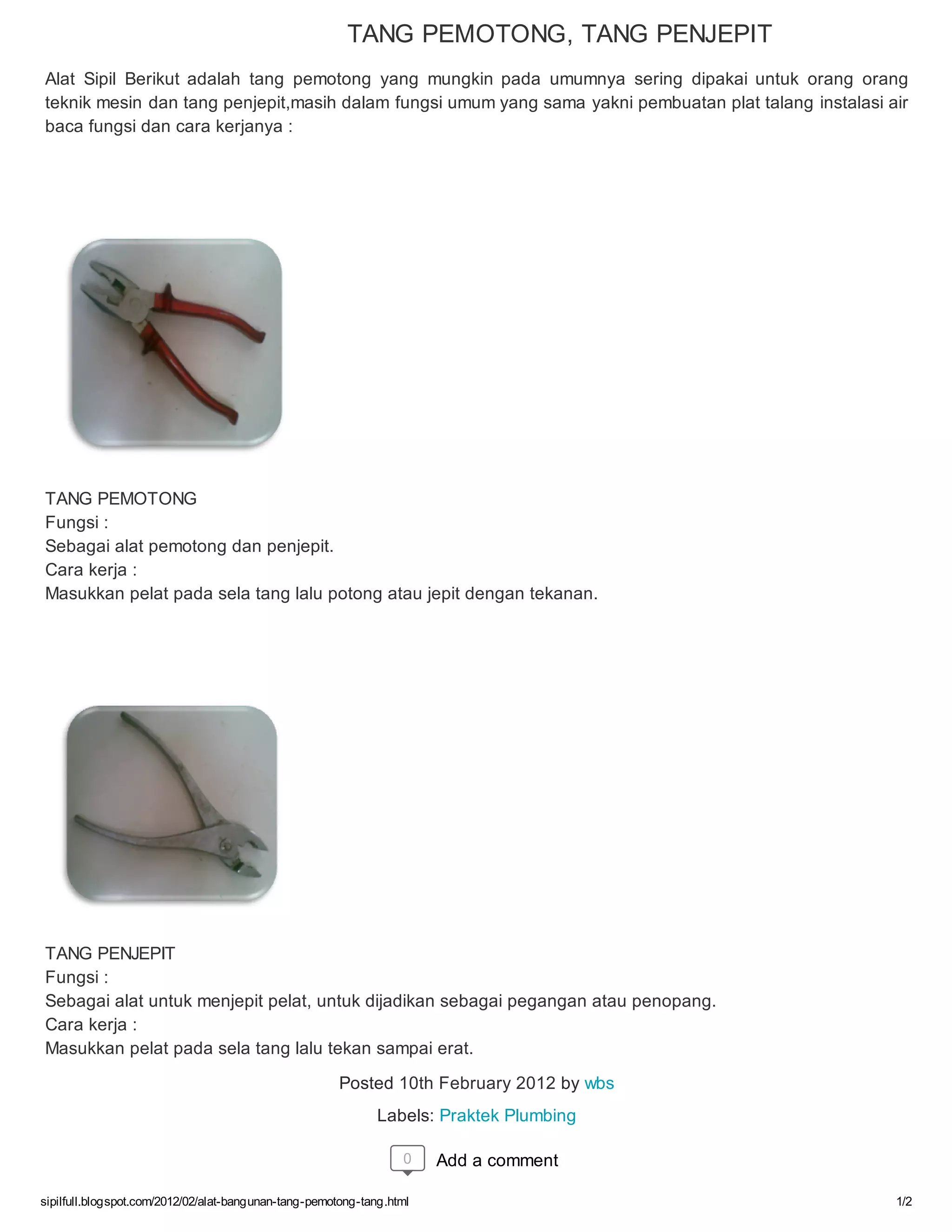 Tang Pemotong, Tang Penjepit | PDF