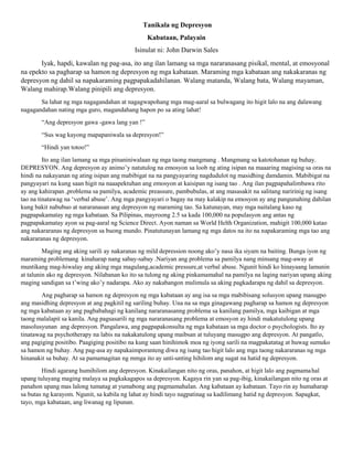 Tanikala ng Depresyon John Darwin Sales. | PDF