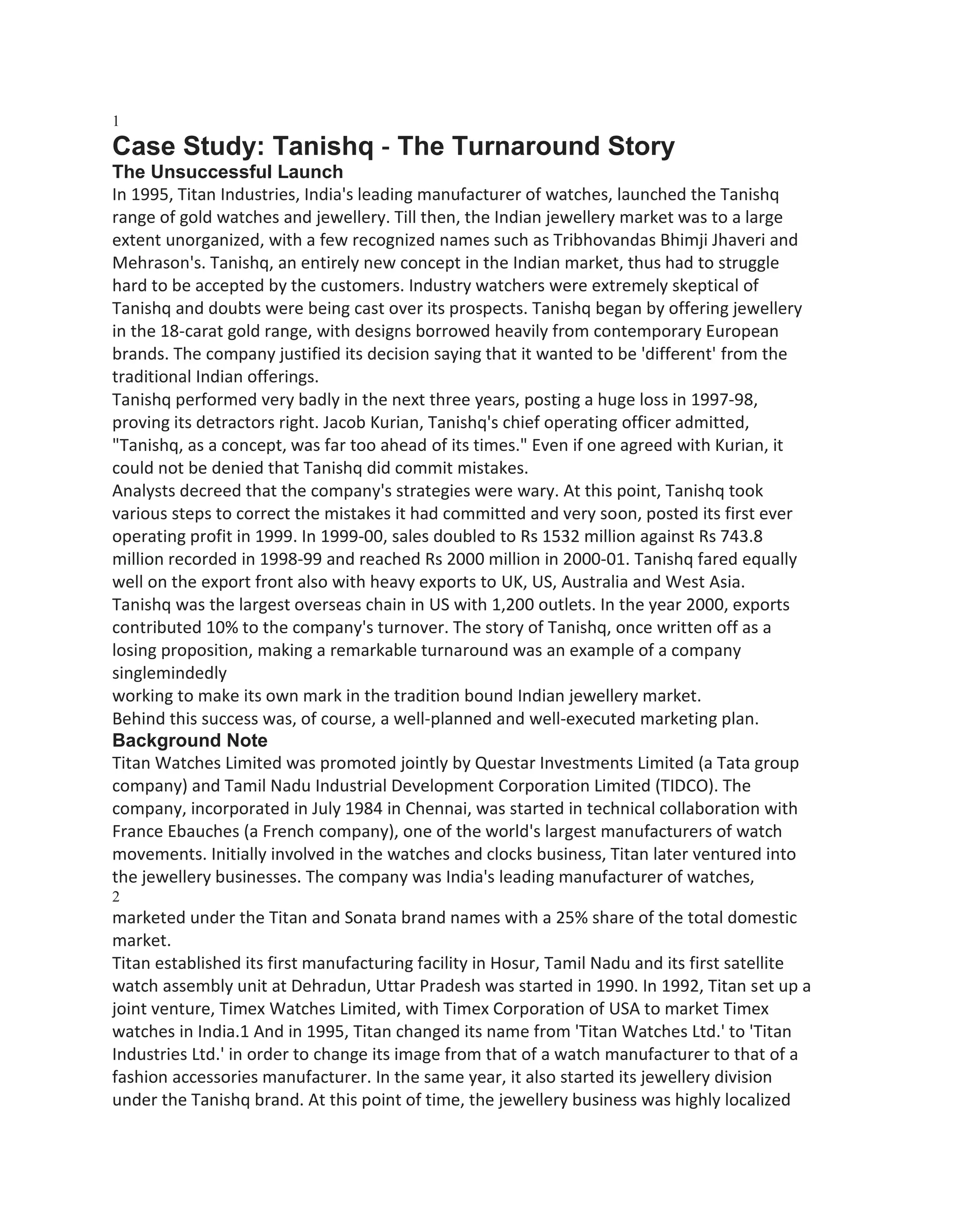 Tanishq the turnaround story | DOCX