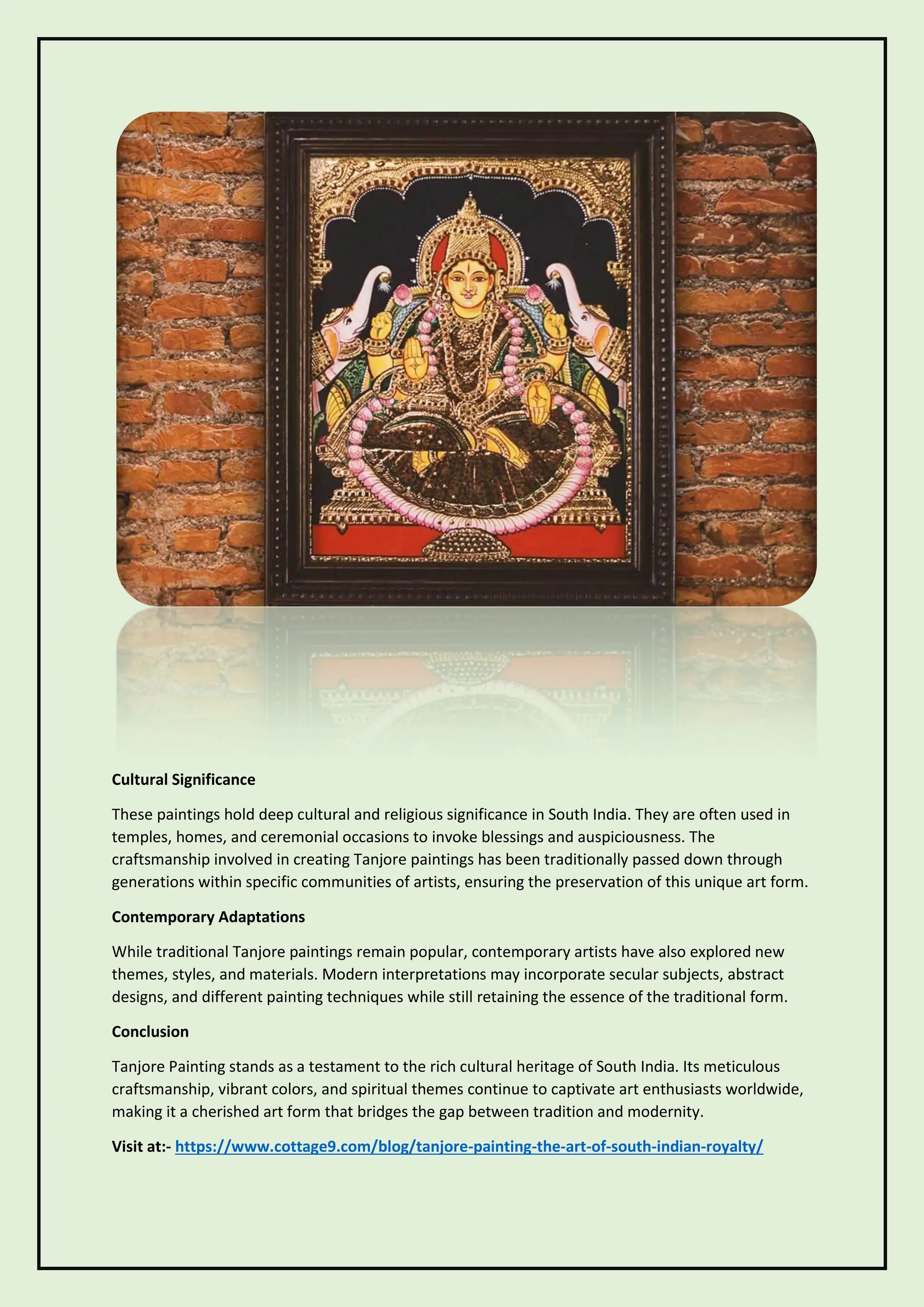 Tanjore Painting: Rich Heritage and Intricate Craftsmanship | Cottage9 | PDF