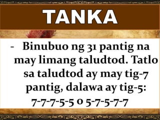 Tanka, Haiku, Tanaga at Diona | PDF