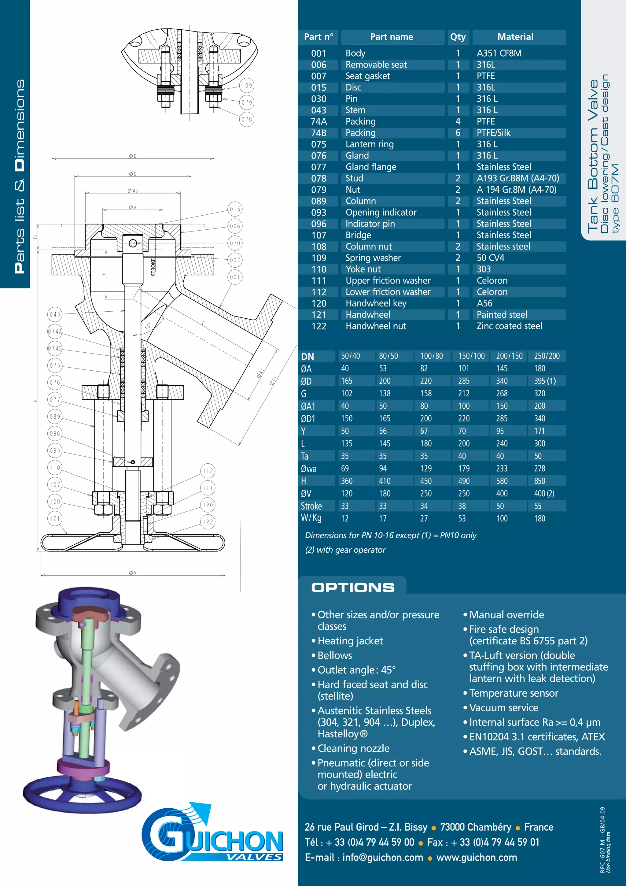 Tank bottom valve disc lowering-custom made valve-607m-Guichon Valves ...