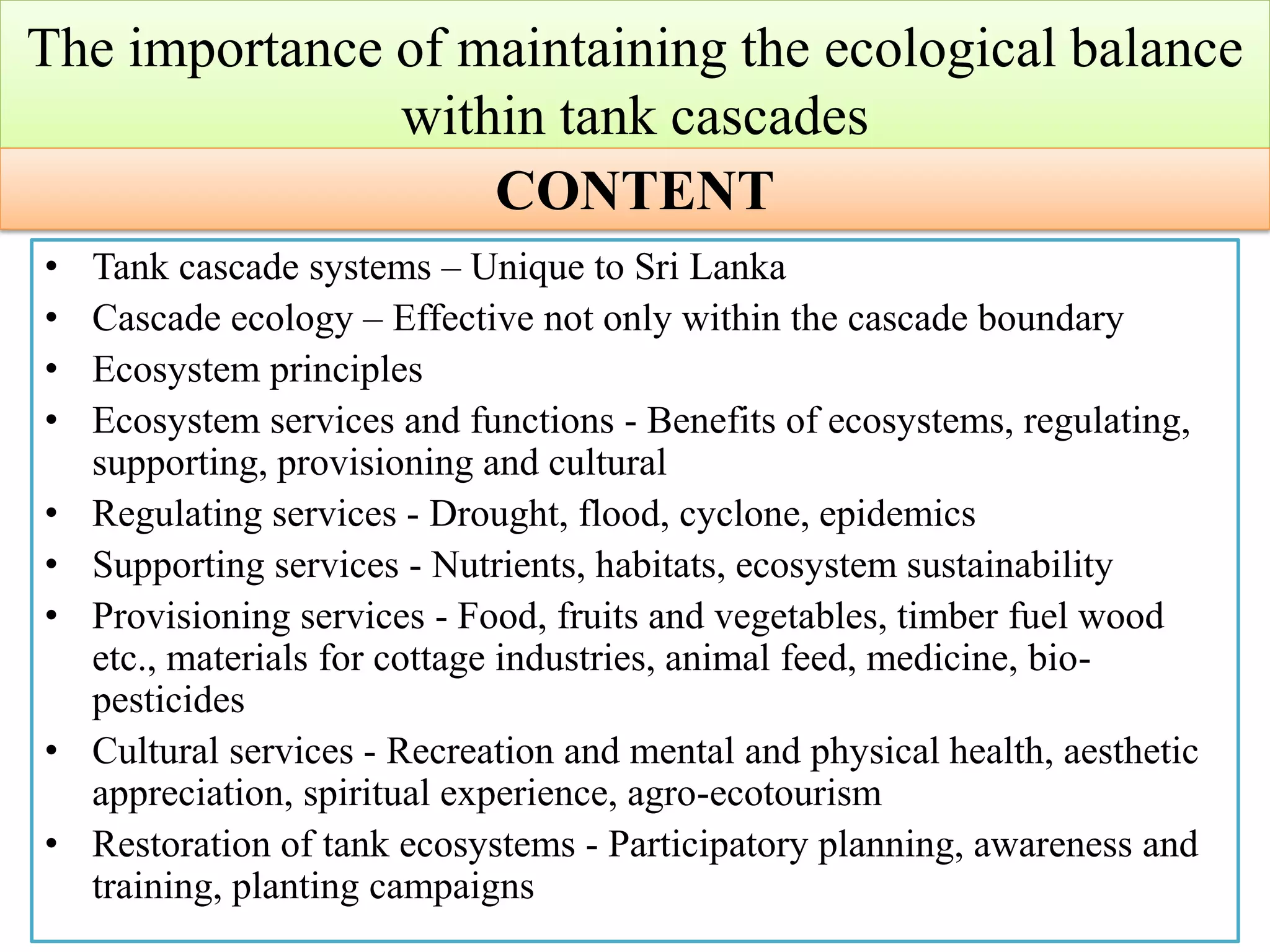 The importance of maintaining the ecological balance within tank ...