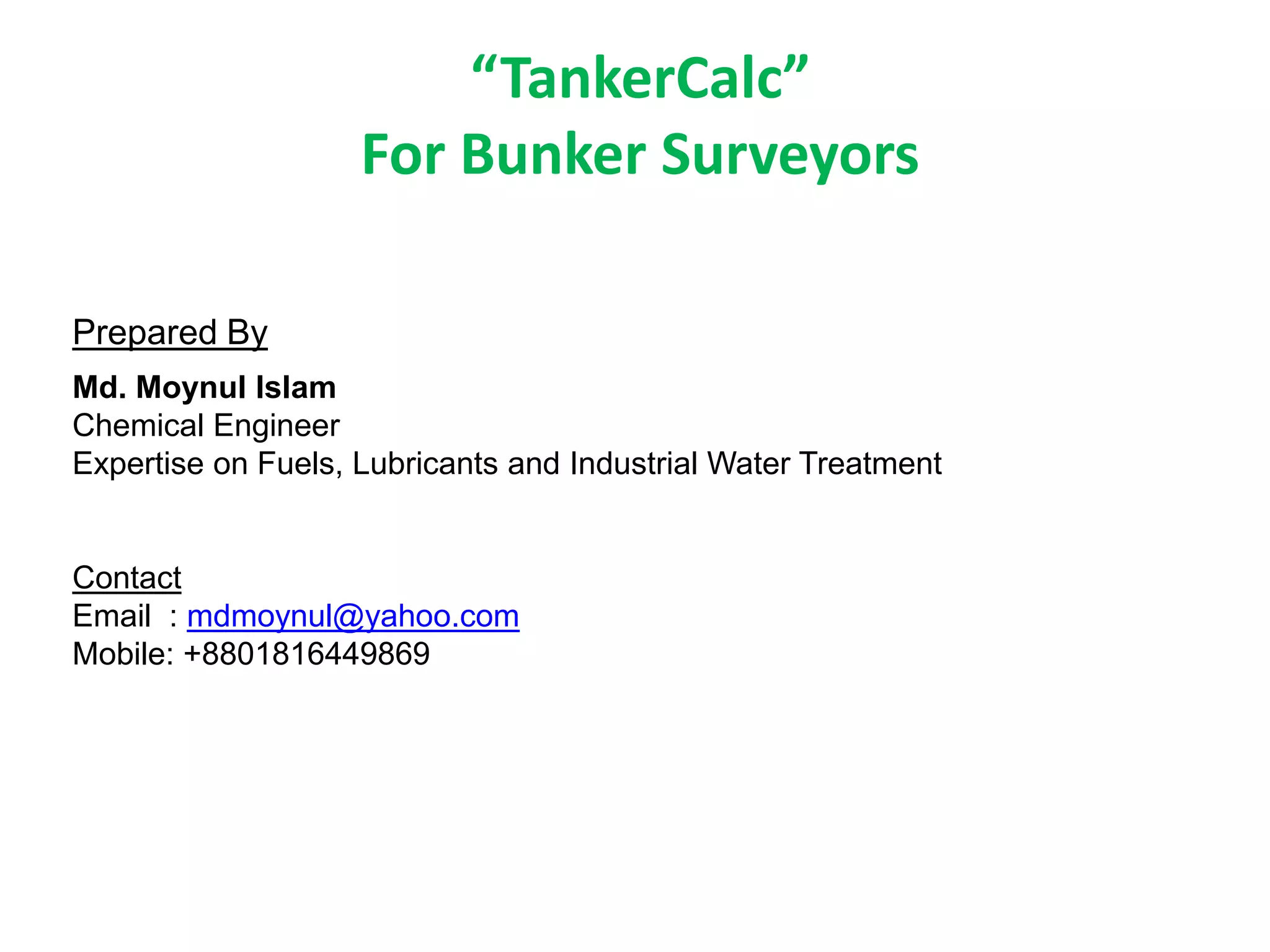 TankerCalc for Bunker Surveyors | PPSX