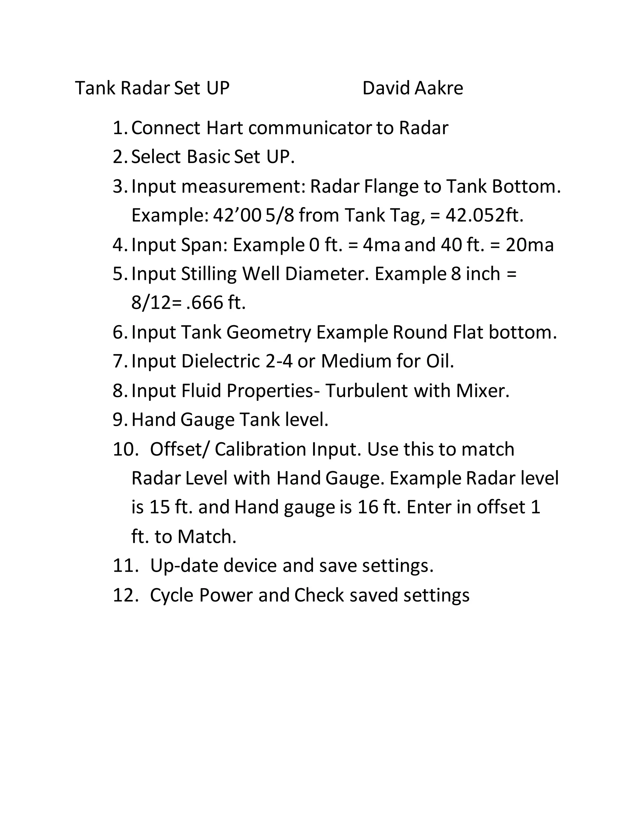 Tank radar set up | DOCX