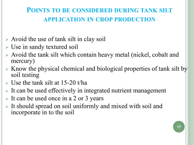 Use of tank silt in Agricultural lands | PPT