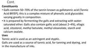 Tannins.pptx Chemical test, Constituents and Sources | PPTX