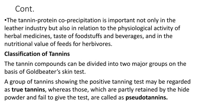 Tannins.pptx Chemical test, Constituents and Sources | PPTX