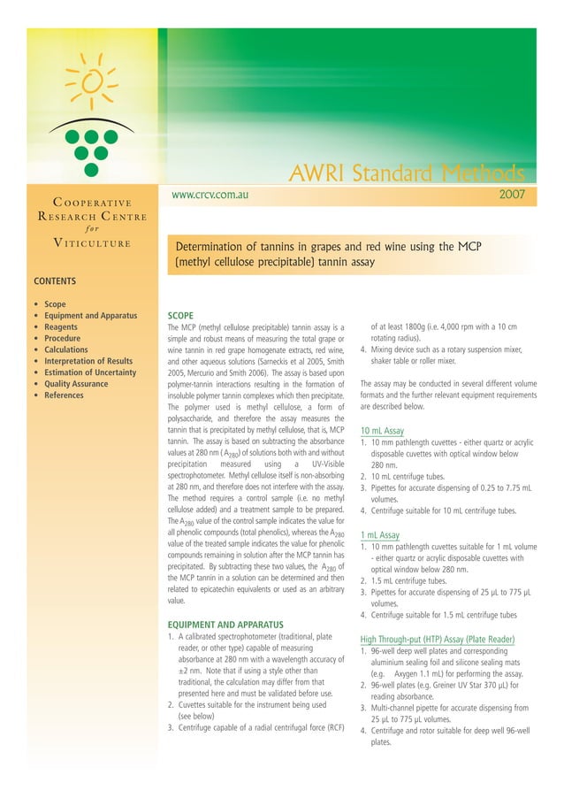 Tannins in red grapes and wine (method for analysis) | PDF