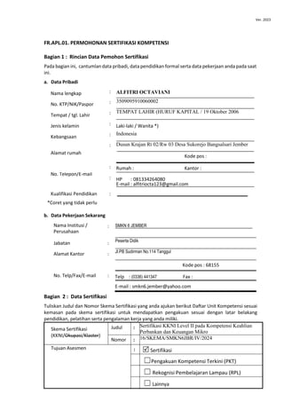 data apl ujicoba yang harus diisi oleh siswa | PDF