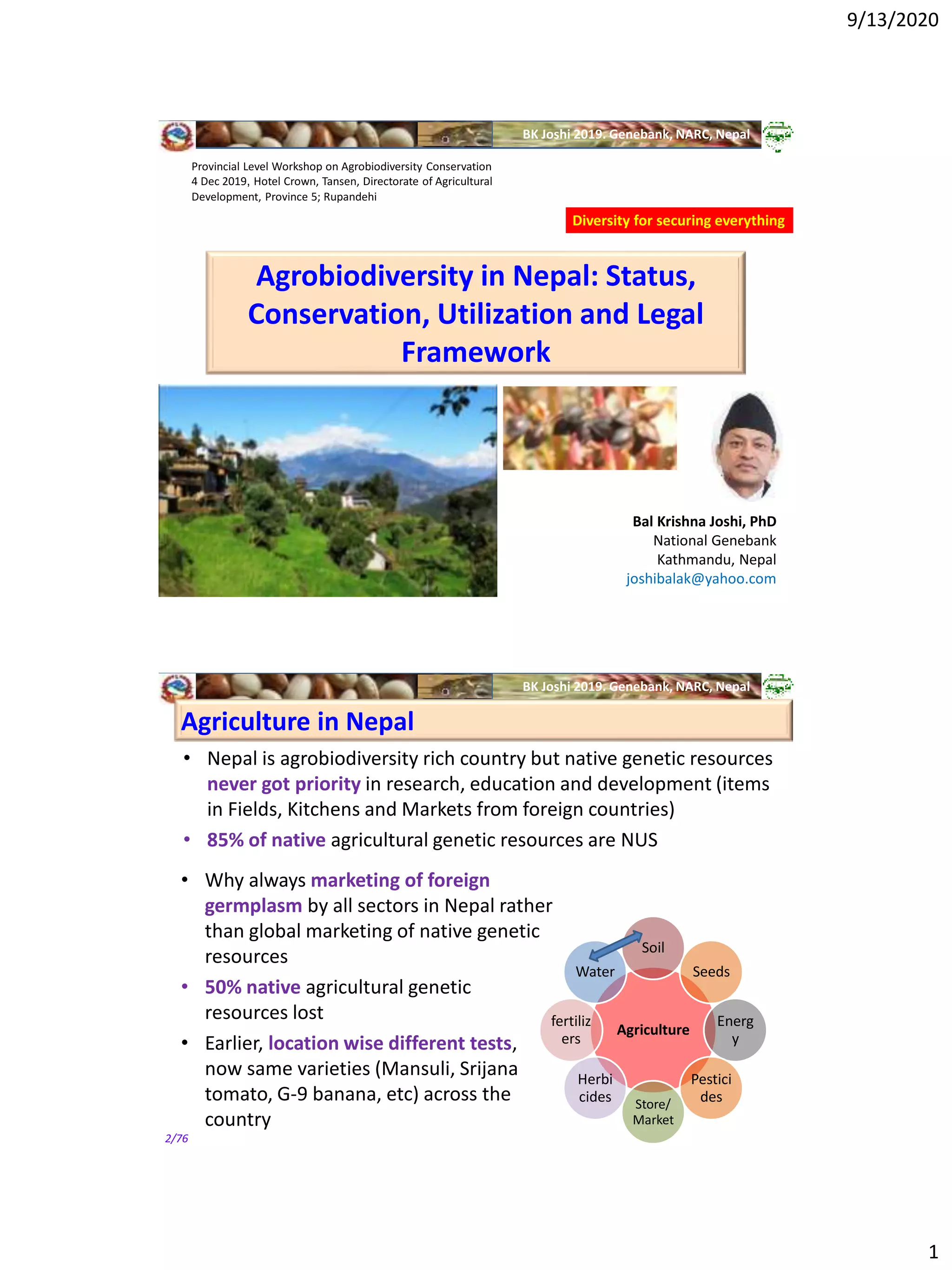 Agrobiodiversity in Nepal: Status, Conservation, Utilization and Legal Framework | PDF