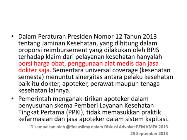 Tantangan dan Dampak SJSN terhadap Apoteker | PPT