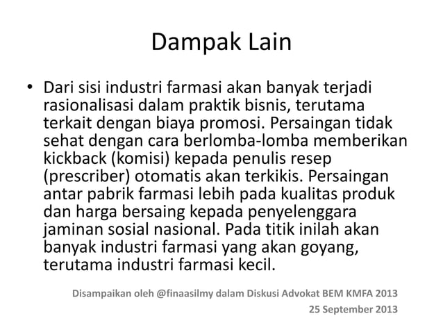 Tantangan dan Dampak SJSN terhadap Apoteker | PPT