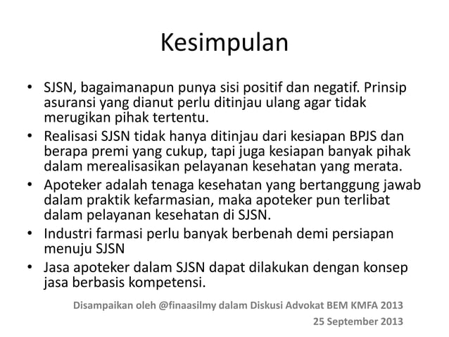 Tantangan dan Dampak SJSN terhadap Apoteker | PPT