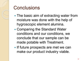 Extraction of water from air using activated alumina balls | PPTX