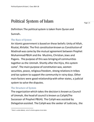 Political System of Islam(BSA-19) IBA Sukkur | PDF