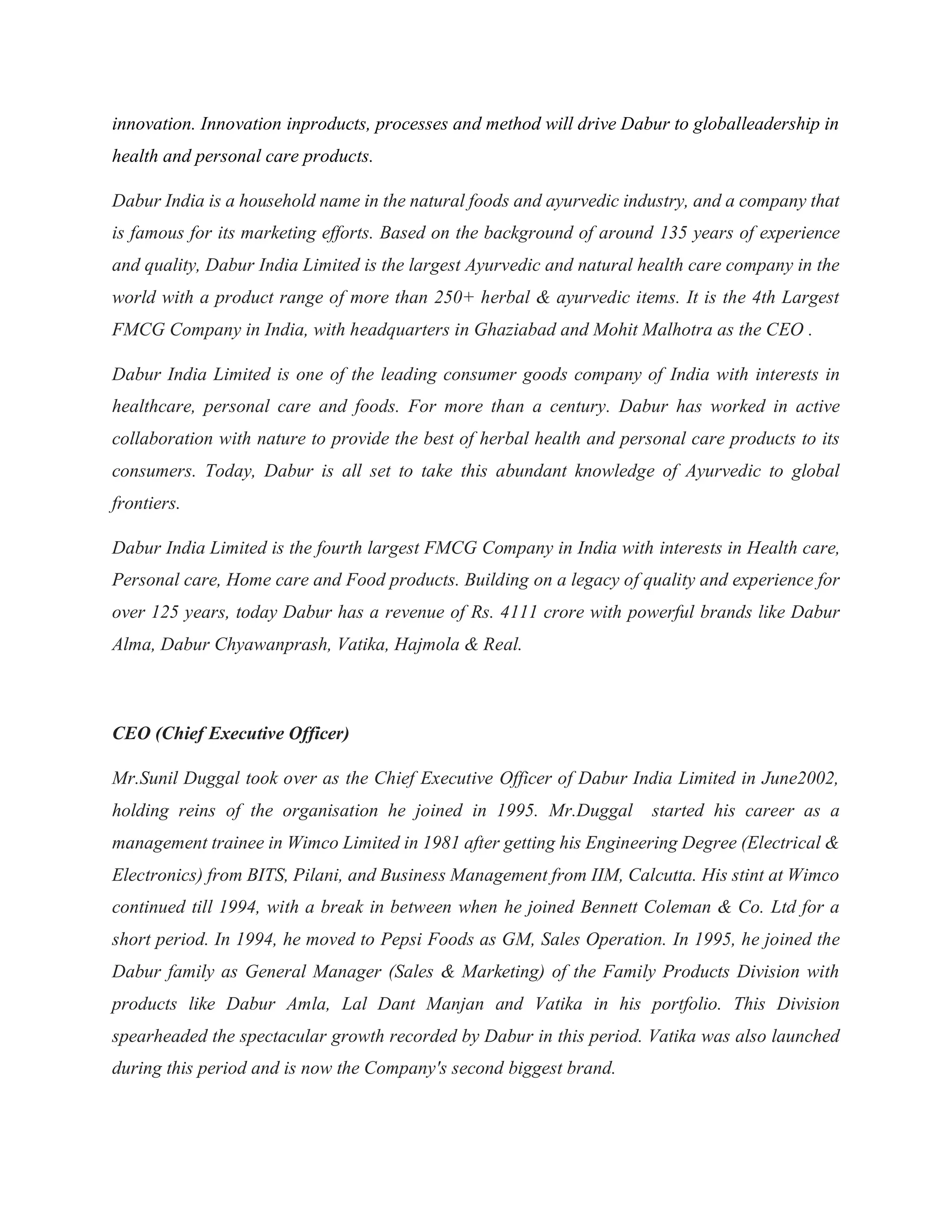 Project Report BBA on Dabur Co | PDF