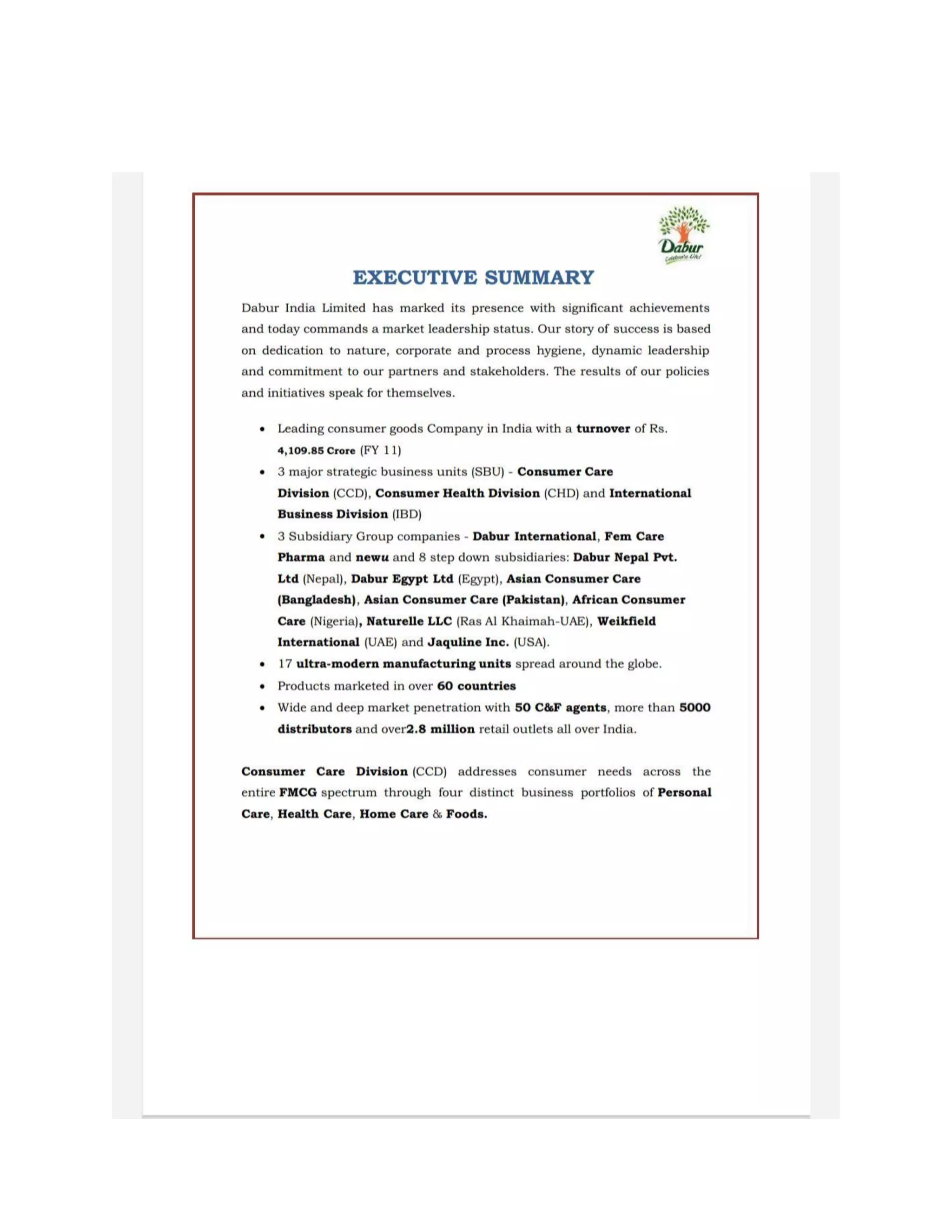 Project Report BBA on Dabur Co | PDF