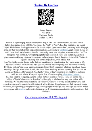 Taoism Essay | PDF