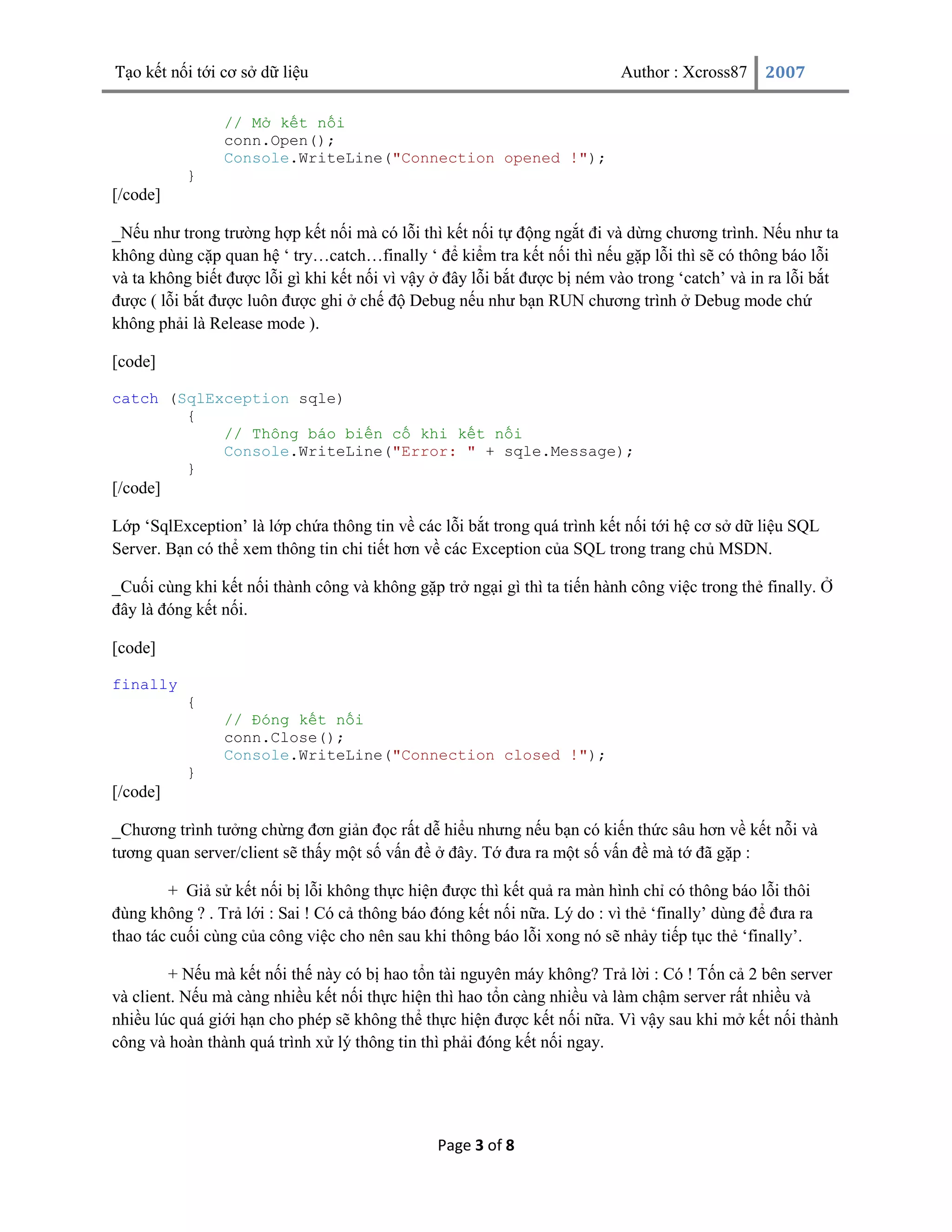 Tao mot ket noi toi co so du lieu dung c# | DOCX