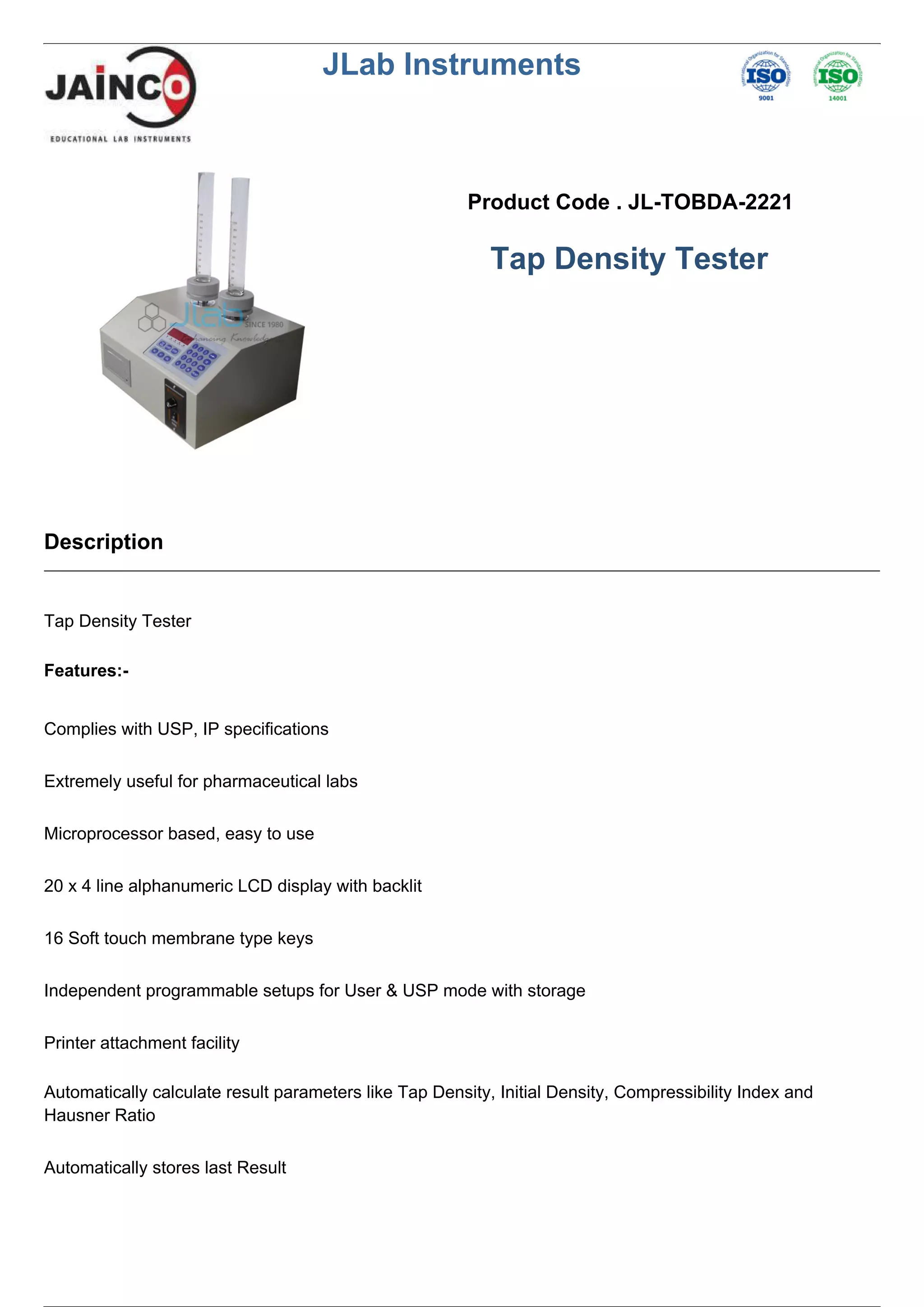 Tap density tester | PDF
