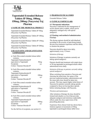 apentadol Extended Release Tablets IP 50mg; 100mg; 150mg; 200mg ...