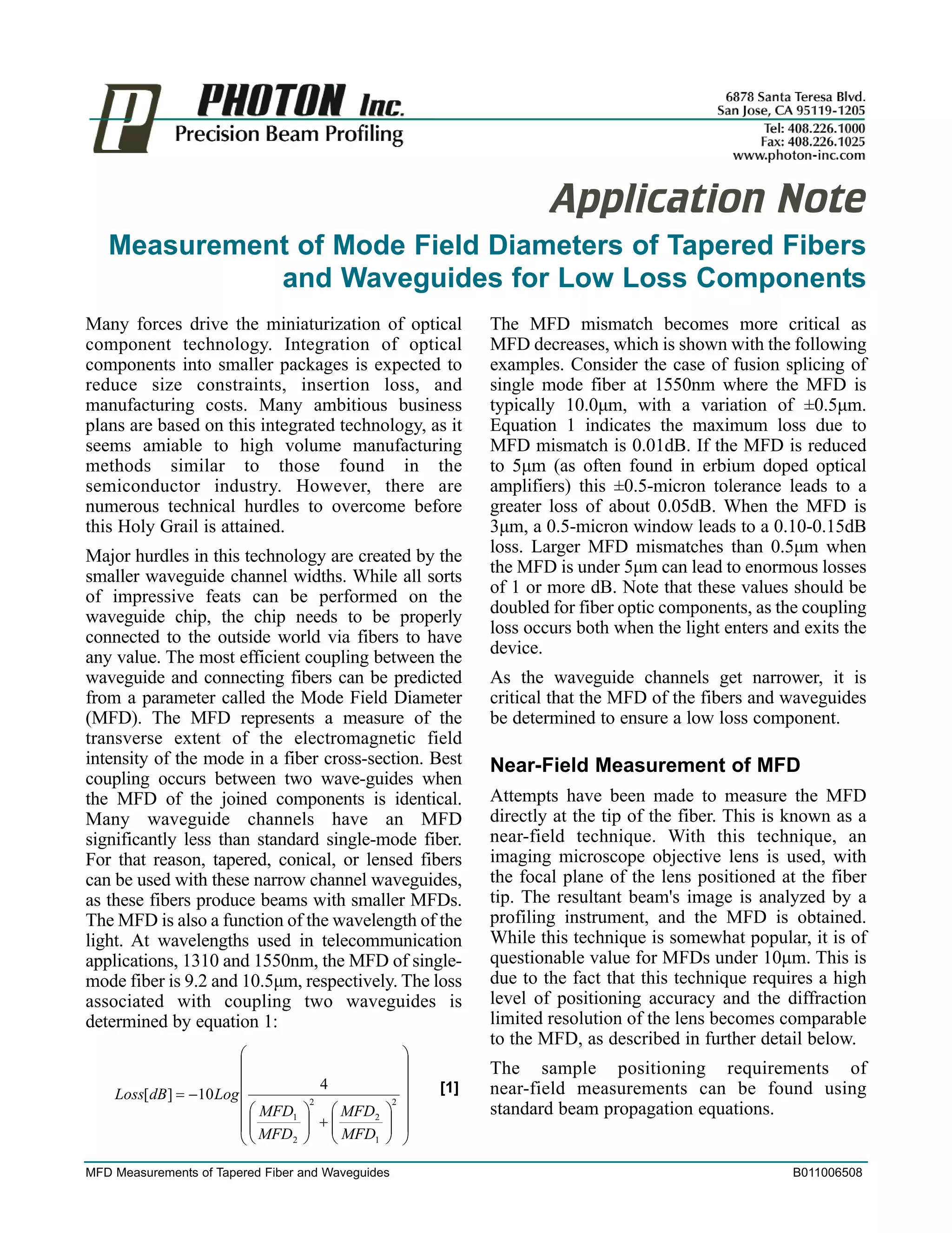 Measurment of MFD of Tapered fibers | PDF