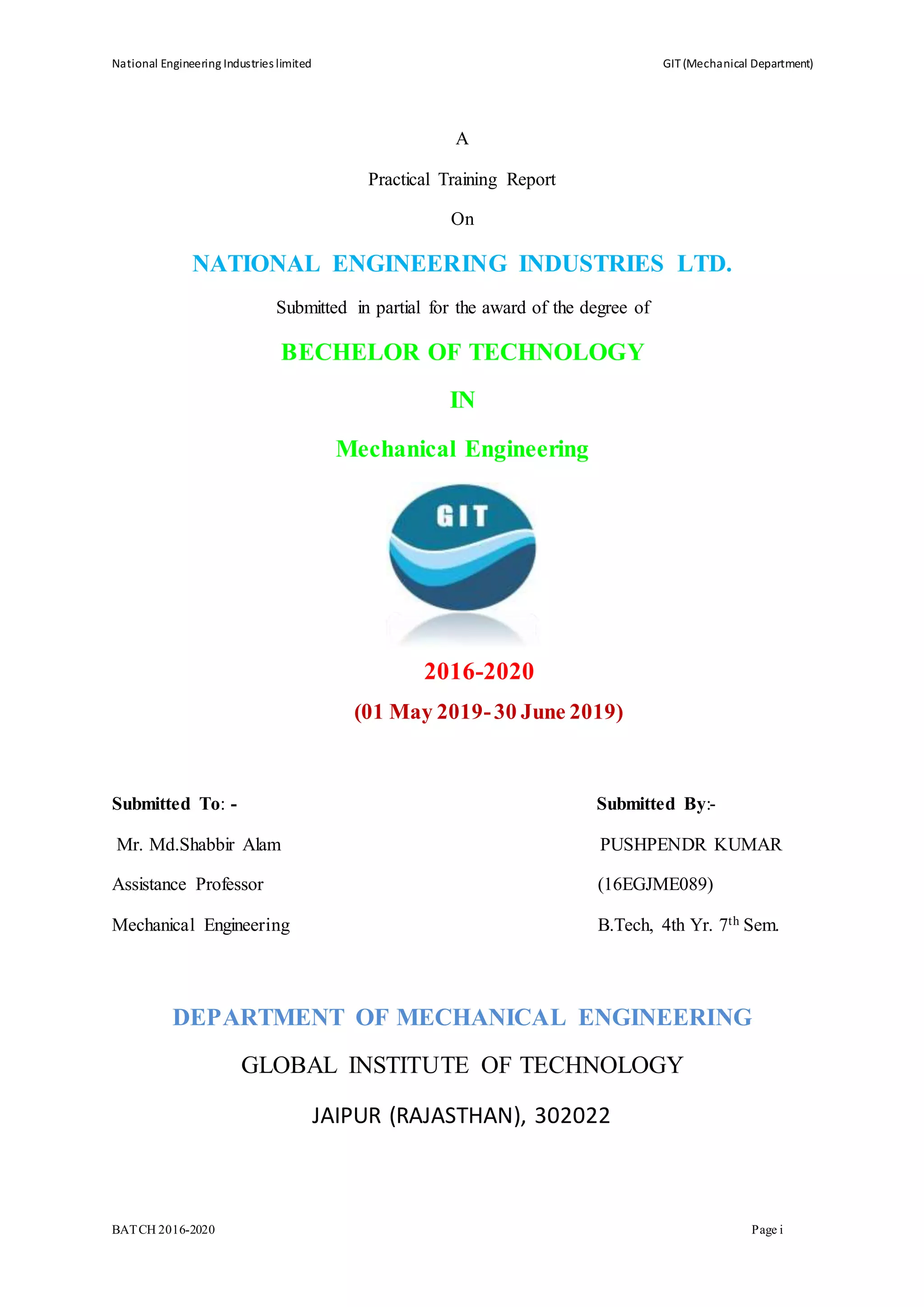 Taper roller bearing training report NBC | DOCX