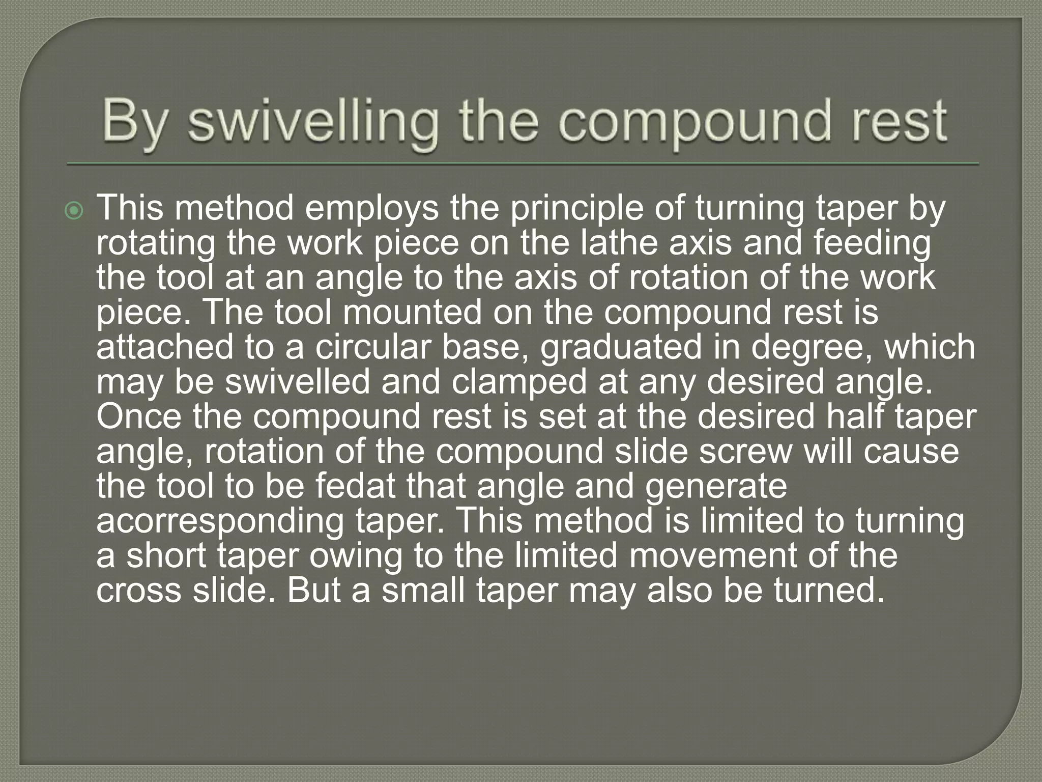 Taper turning method for engine lathe | PPTX