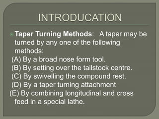 Taper turning method for engine lathe | PPTX