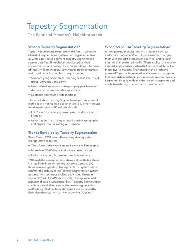 Esri Tapestry Segmentation Reference Guide | PDF