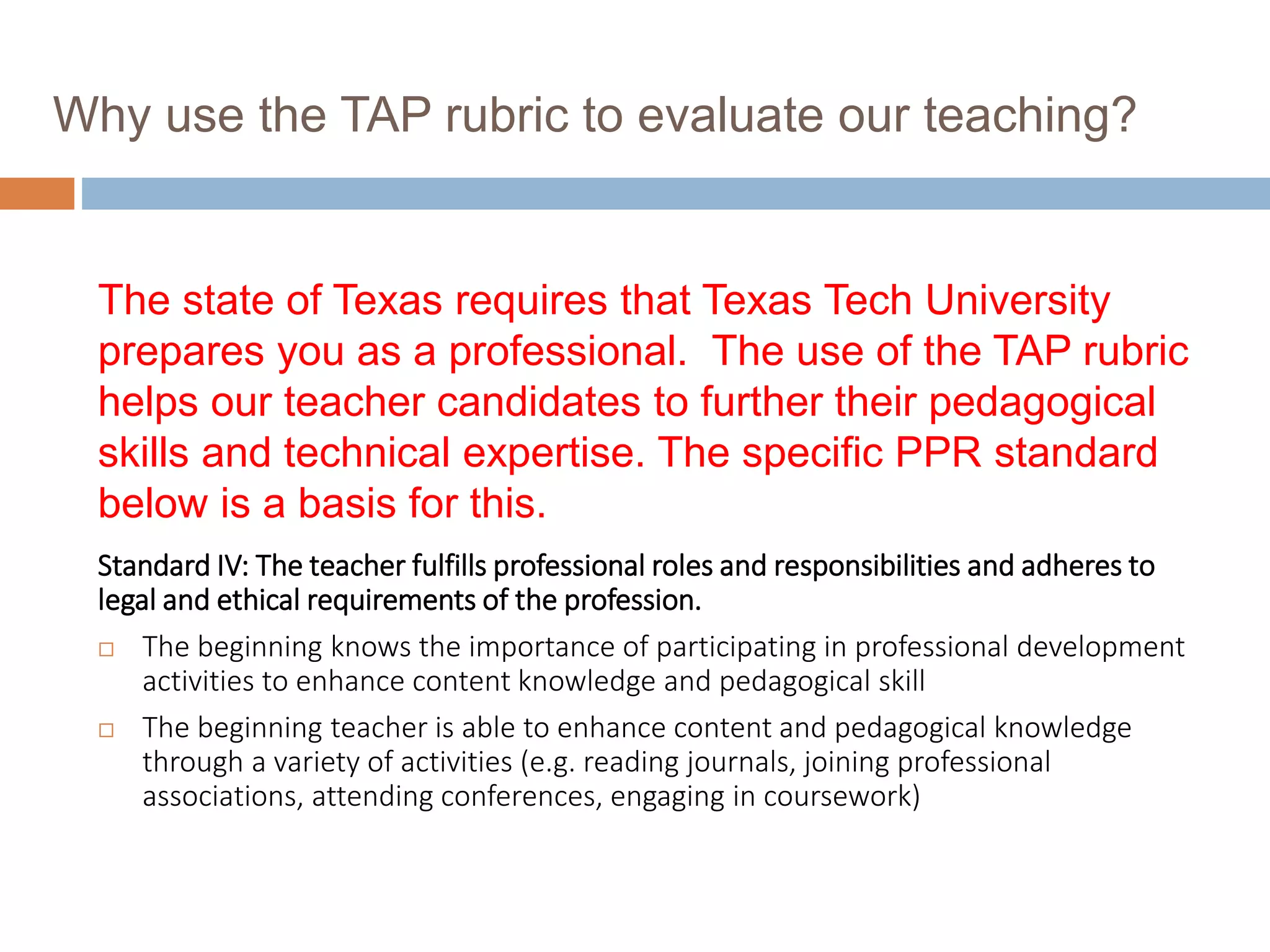 Tap indicator standards objectives | PPTX