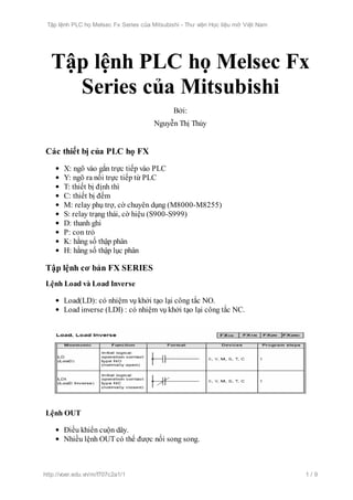 Tập lệnh plc họ melsec fx series của mitsubishi | PDF
